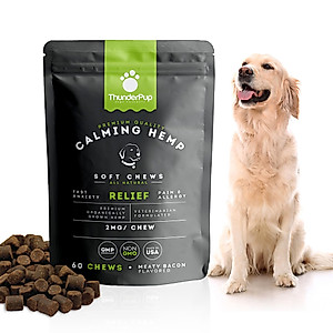ThunderPup Premium Hemp Chews | Natural Calming Hemp Treats for Thunderstorms, Fireworks, Separation, & Traveling | Hip and Joint, Immune, & Overall Health Support, Chamomile & Valerian Root.