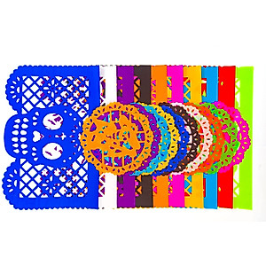 Super Value Depot Dia de Muertos / Day of the Dead, 30 Frontales and 10 Small Round Placemats, Altar de Ofrendas Decoration, Tissue Mexican Papel Picado.