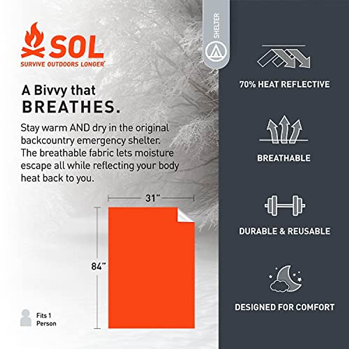 Survive Outdoors Longer 70% Reflective Escape Bivvy, Orange