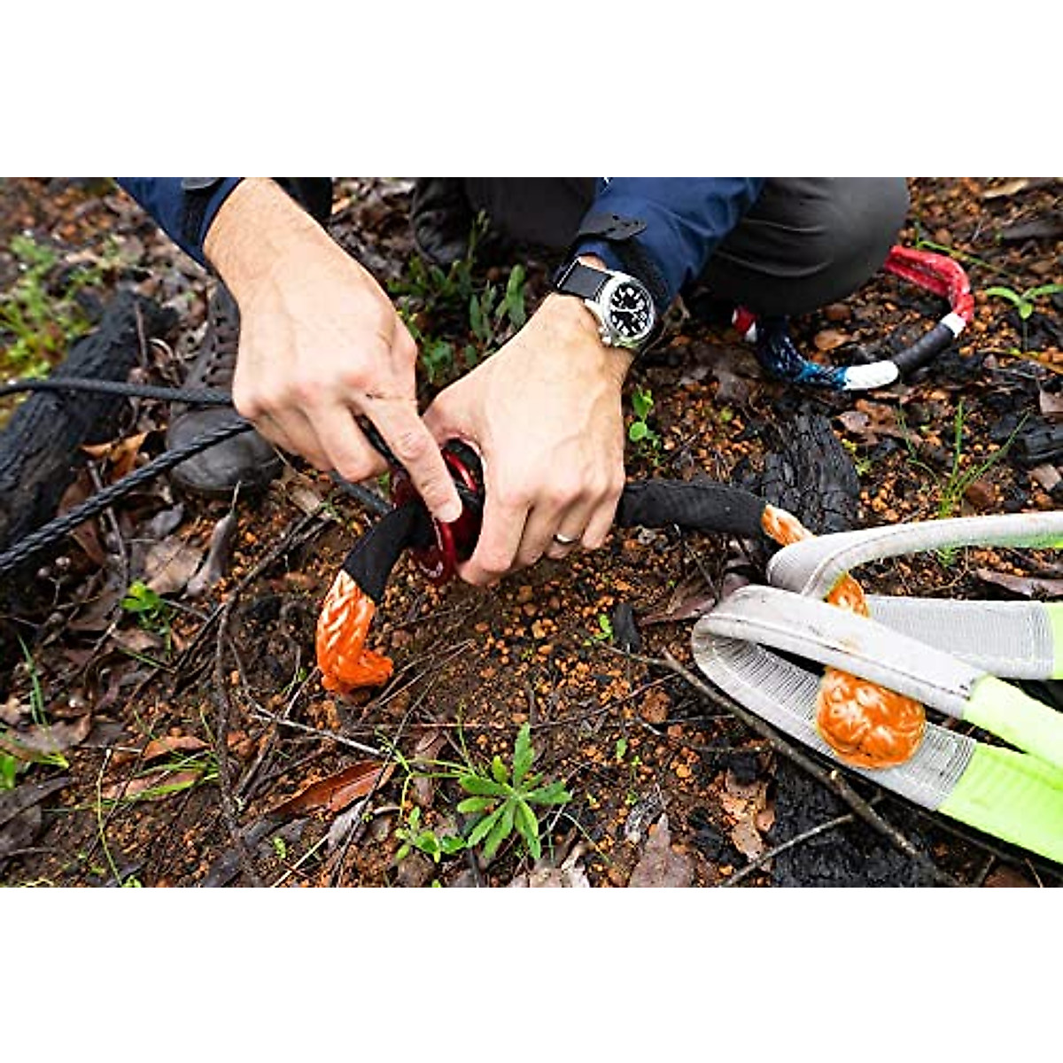 BNEEN Soft Shackle, 1/2" X 24 Inch with Winch Snatch Recovery Ring for ATV UTV SUV Truck Recovery (56000 LBS, 1 Pack Red Ring, 2 Pack Orange Shackle)