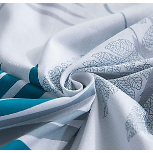 SLEEPBELLA Duvet Cover Full, 600 Thread Count Cotton Leaf Botanical Pattern Print Reversible Comforter Cover Set (Full, Teal Blue-Leaf)