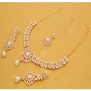 Touchstone Indian jewelry sets for womens bollywood set bridal jewellery necklace earrings artificial accessories faux pearl kundan desi punjabi traditional wedding maang tikka in gold tone for women