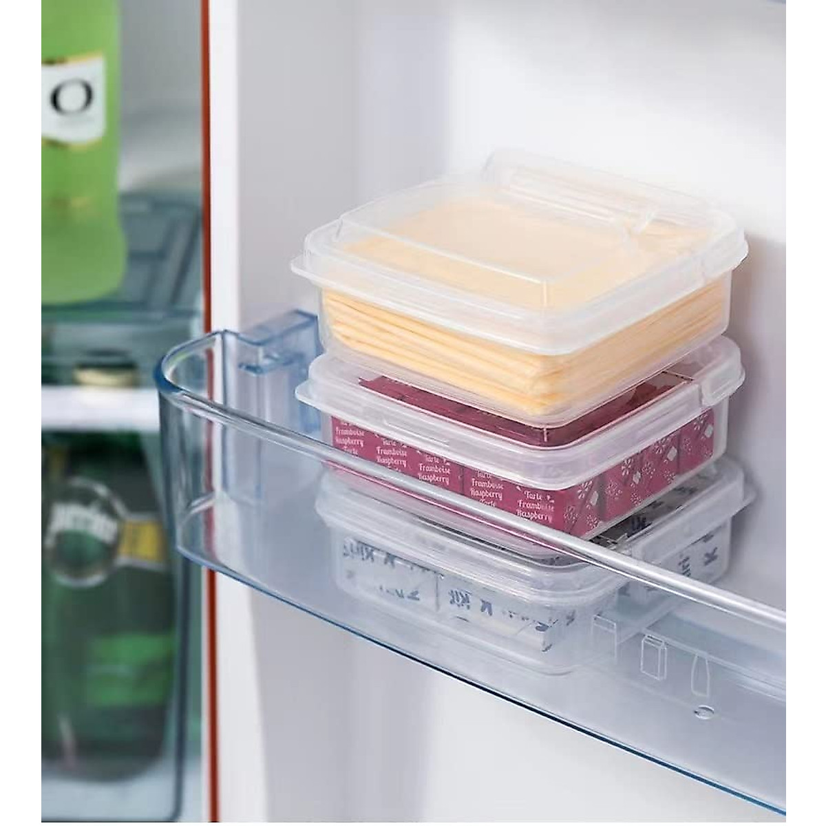 MASINIES Slice Cheese Container for Fridge Ham Sausage Slice Storage Box, Vegetable and Fruit Fresh-Keeping Box, Portable Leakproof Clear Cheese Organiser with Flip Lid