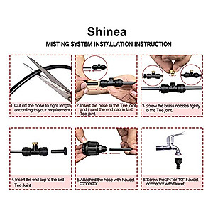 Shinea Misting Cooling System 32.8ft with 12 Copper Metal Mist Nozzles and a Connector(3/4”) for Trampoline Patio Garden Greenhouse waterpark (32.8ft, Brass)