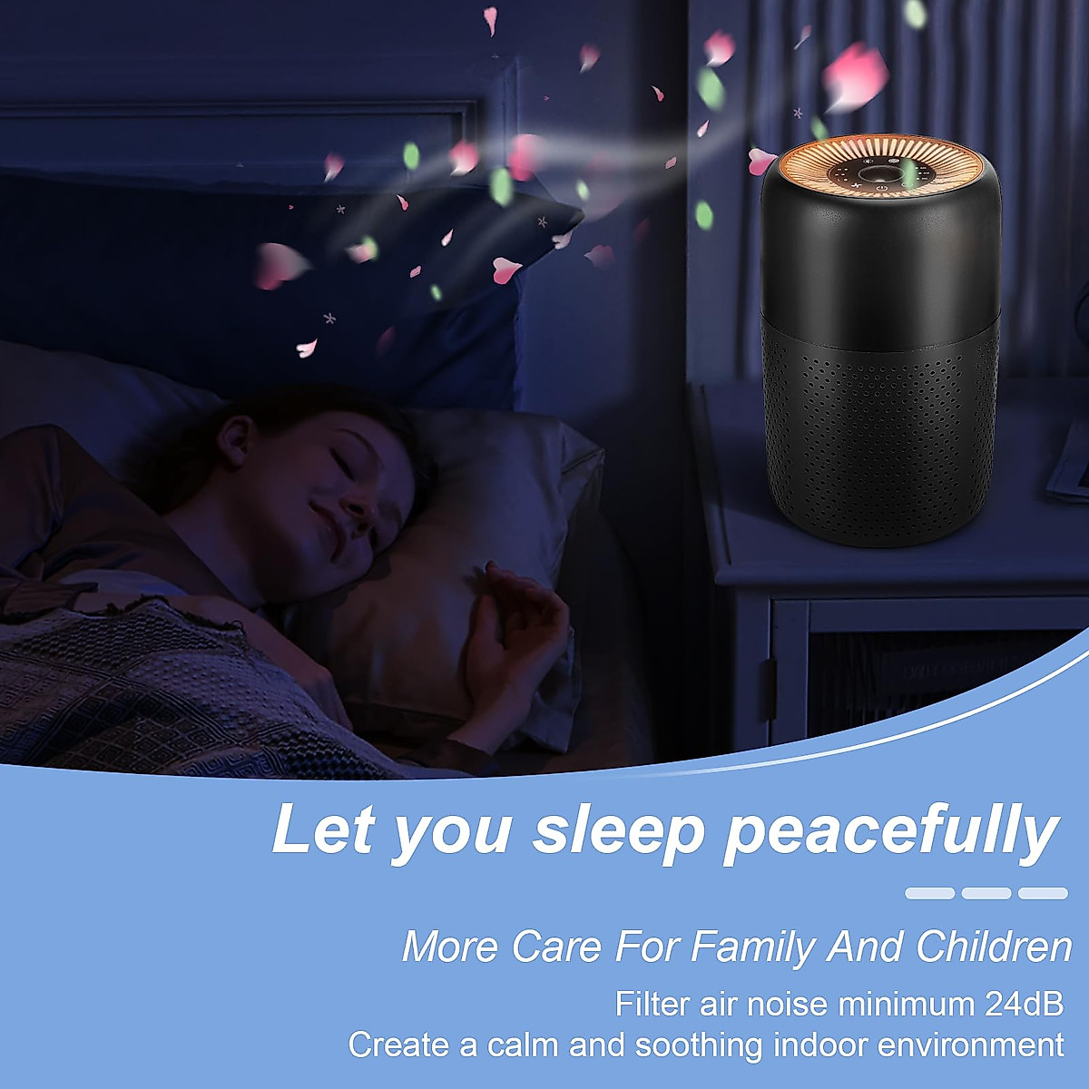 2 Pack TPLMB Air Purifiers for Bedroom Home,H13 HEPA Filters,Better Sleep,Desktop Air Purifier with Nightlight Speed Control,For Home Living Room,24dB Bass System,P60