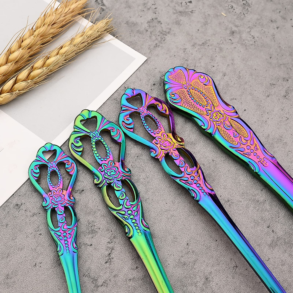 Jankng 6pcs Basic Rainbow Fork, Royal Stainless Steel Dinner Fork With Royal Handle, Metal Forks Set For Eating Salad Fish, Mirror Finish