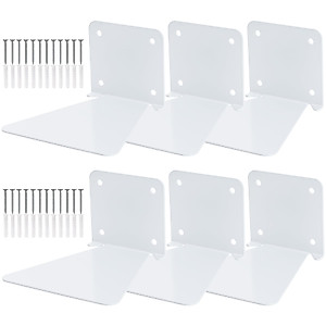 Floating Bookshelves Iron Invisible Floating Shelves Book Organizers Wall Mounted Bookshelf Metal Holder for Books Storage for Home Office Classroom (6, White)