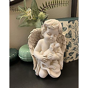 Angel with Dog Statue Pet Dog Memorial Statue Indoor Outdoor Home Garden Guardian Rememberance Dog Puppy Figurine, 7-in