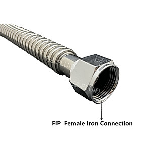 EZ-Fluid 12" x 3/4-Inch FIP x 3/4-Inch FIP, Corrugated Flexible Stainless Steel Water Heater Connector Supply Line for Female Iron Water Pipes Fitting,12-Inch (1-Pc)