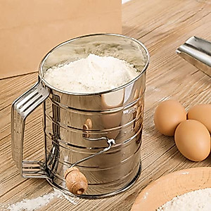 Flour Sifter, 3 Cup Flour Sifter for Baking Fine Mesh Rotary Hand Crank with Loop Agitator for Quick Sifting, Flour Sifter Stainlees Steel, Crank Sifter Flour for Baking Cakes and Spices Toresano