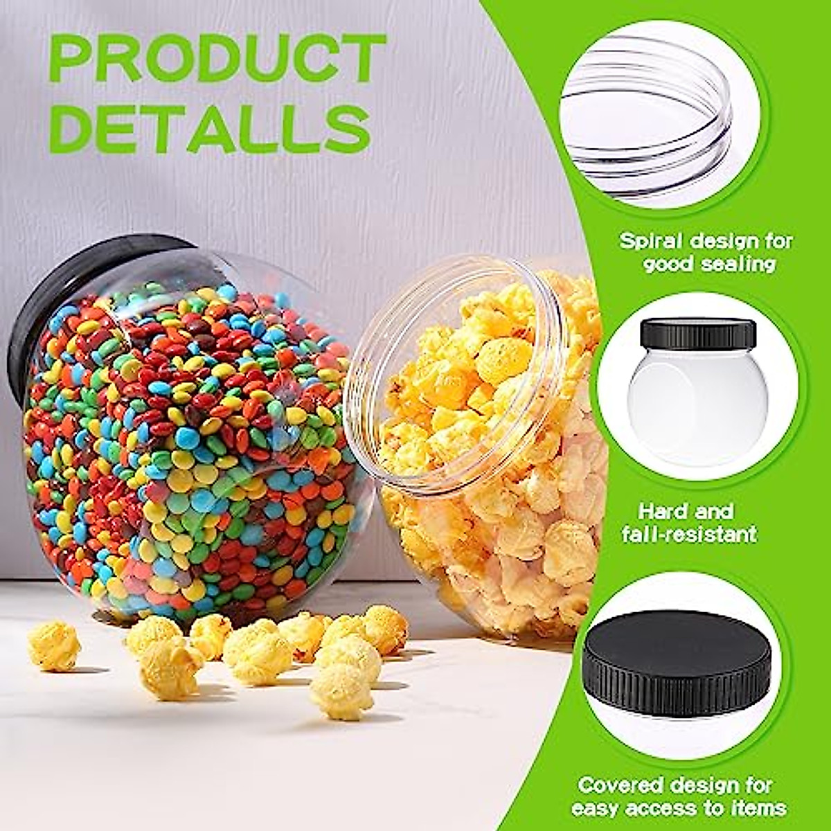 Tradder 24 Pcs Plastic Candy Jars with Lids 8.5 oz Side Cookie Jar Bulk Kitchen Counter Clear Cookie Container Wide Mouth Candy Storage Jars for Candy Buffet Table Coffee Canister Party Laundry Holder
