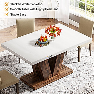 Tribesigns 47-Inch Dining Table for 4, White Kitchen Dinner Table with Heavy Duty Pedestal, Farmhouse Wooden Eating Table for Home, Dining Room, Small Space