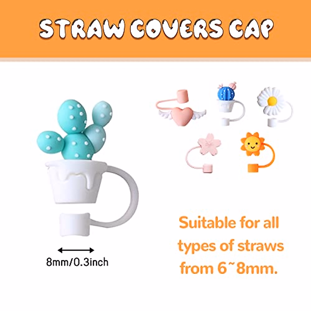 YEJAHY 6Pcs Silicone Straw Cover, Dust-Proof Straw Plugs, Reusable Drinking Dust Caps, Cute Straw Covers Protector, Drinking Straw Tips Lids (Flower)