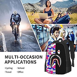 AIRPO Fashion Shark Backpacks Bright Navy Pink Camouflage Large Capacity Laptop Daypack Lightweight Backpack Travel Hiking Bag For Women Men