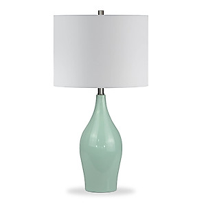 Bella 28.25" Tall Porcelain Table Lamp with Fabric Shade in Teal Porcelain/White