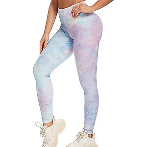 Bblulu Womens High Waist Ruched Butt Lifting Leggings Scrunch Textured Compression Yoga Pants Tie-Dyed Booty Workout Tights