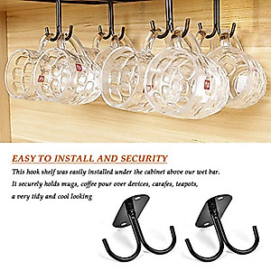TIMESETL 6 Pack Mug Holder, Rustic Under Cabinet Mug Organizer Rack Cup Shelf with 12 Hanging Hooks for Mugs, Coffee Cups, Beer Glass and Kitchen Utensils Display