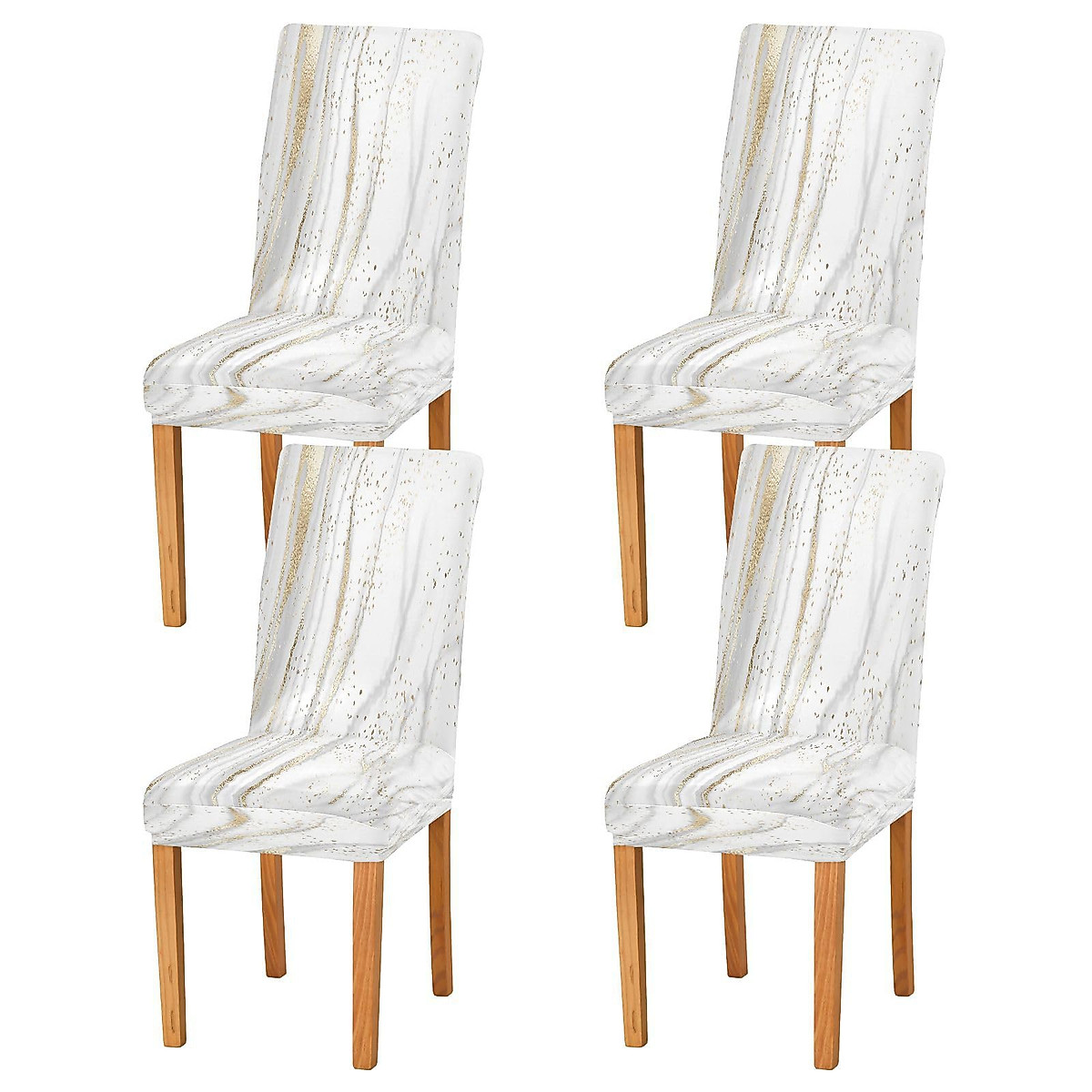 Kcldeci Dining Chair Covers, Gray Marble Canvas Gold Texture Kitchen Cover Parsons Slipcover Spandex Protectors for Room Kitchen Home Stretch Chairs Cover Set of 4