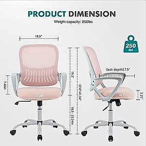 Office Chair Mid Back Desk Chair Ergonomic Mesh Computer Gaming Chair with Larger Seat, Executive Height Adjustable Swivel Task Chair with Lumbar Support Armrest for Women Adults