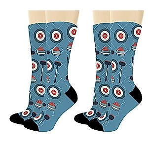ThisWear Curling Sport Gifts Ice Curling Set of Socks Unisex Winter Olympics Socks 2-Pairs Novelty Crew Socks