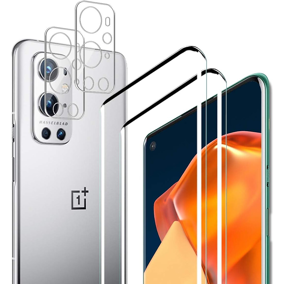 OnePlus 9 Pro Screen Protector + Camera Lens Protectors By BIGFACE, [2 + 2 Pack] Full Premium HD Clarity Coverage Premium Tempered Glass, Anti-Scratch, 3D Touch Accuracy Anti Bubble Film