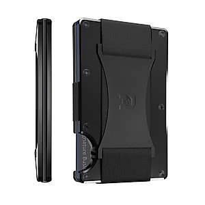 The Ridge Wallet For Men, Slim Wallet For Men - Thin as a Rail, Minimalist Aesthetics, Holds up to 12 Cards, RFID Safe, Blocks Chip Readers, Aluminum Wallet With Cash Strap (Black)