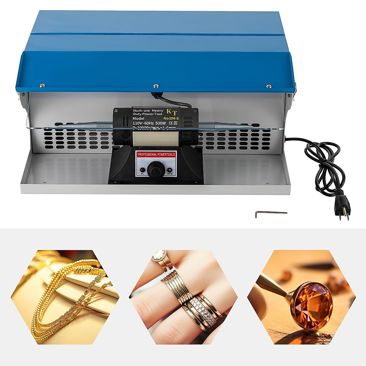 110V 500W Benchtop Jewelry Polishing Buffing Machine Jewelry Polishing Tool Dust Collector with Light Table Top Jewelry Making Kit with Light 10000RPM Adjustable Speed