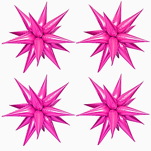 50 Pcs Hot Pink Foil Cone Star Balloons Big 26 inch Pink Explosion Star Mylar Balloons 12 Point 3D Starburst Star Balloons for Party Supplies Christmas Birthday Wedding Decorations Party Supplies