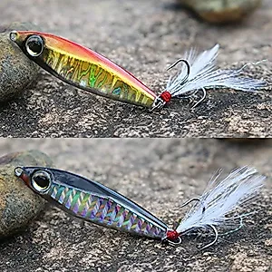 Sougayilang Jigs Fishing Lures Sinking Metal Spoons Micro Jigging Bait with Treble Hook for Saltwater Freshwater Fishing-A-2.56in/1.16oz-5PCS with Box