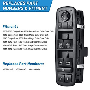 PUENGSI Master Power Window Switch for | 2009-2012 Dodge Ram 1500 2500 3500 | Replaces OE 4602863AB, 4602863AC, 4602863AD