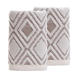 Pidada Hand Towels Set of 2 Diamond Pattern 100% Cotton Absorbent Soft Decorative Towel for Bathroom 13.4 x 29.5 Inch (Beige Brown)