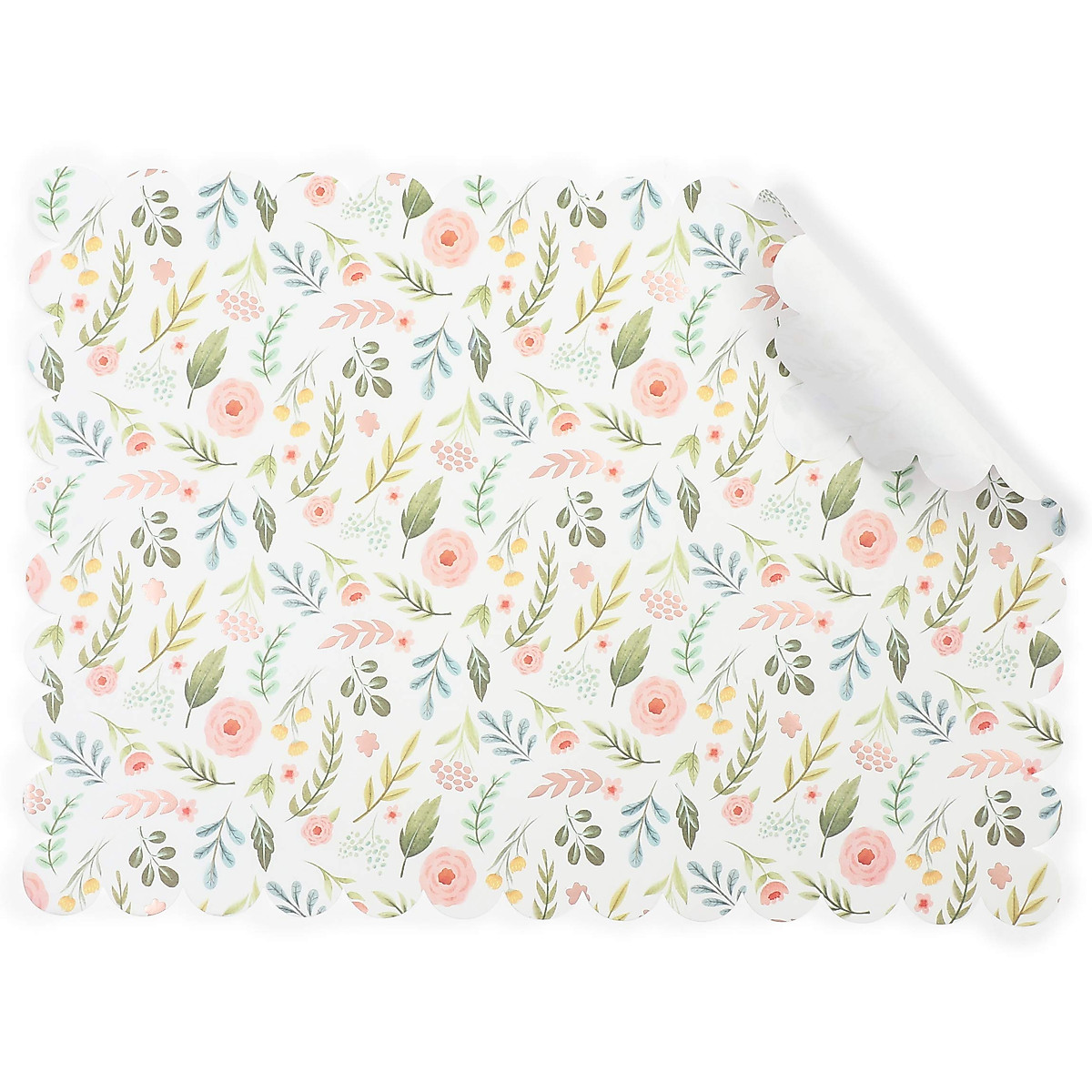 Sparkle and Bash Paper Placemats for Table, Floral Spring Placemats with Scalloped Edge for Dinning Table, Wedding, Tea Party and Tableware Decorations (14 x 10 in, 50 Pack)