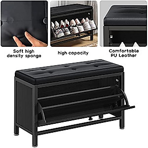 8-10 Pairs Shoe Rack Bench with Door, Entryway Shoe Storage Cabinet with Hidden Shoe Shelf, Shoe Storage Bench for Entryway Closet