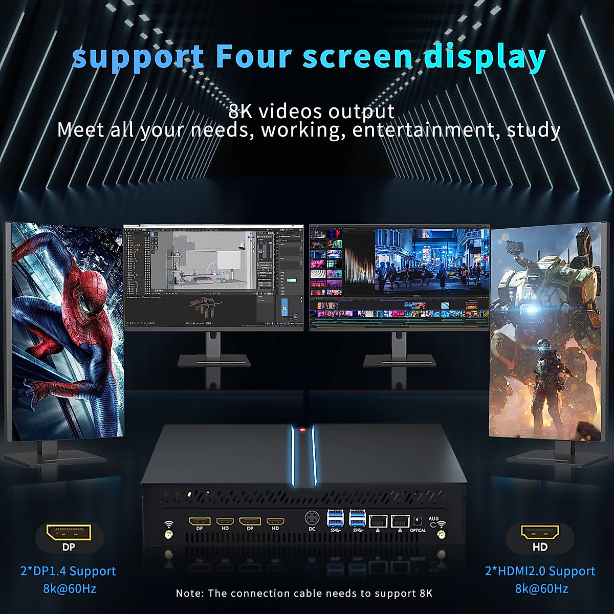 Kinupute Mini PC Gaming, Desktop Computer Core i9-12900F Upto 5.1GHz, Windows 11 Pro, 64G DDR4| 2T M.2 NVME SSD, GeForce RTX3060 12G, Dual LAN, Four Display, Supports 8K Outputs, WiFi6E/BT5.3, Optical