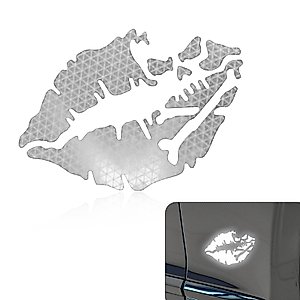UGSHY 1 PC Motorcycle Helmet Sticker, Lips Reflective Decal, Personalized Bumper Stickers, Fit for Cars, Motorcycles, Helmets, Wind Screens, Laptops, Cellphones (Silver)