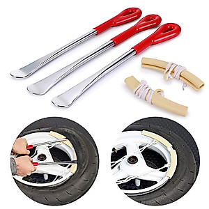 Sumnacon Tire Levers Spoon Set, Durable Heavy Duty Motorcycle Bike Car Tire Irons Tool Kit with Hanging Hole,3 Pcs Tire Changing Spoon + 2 Pcs Rim Protector，Red