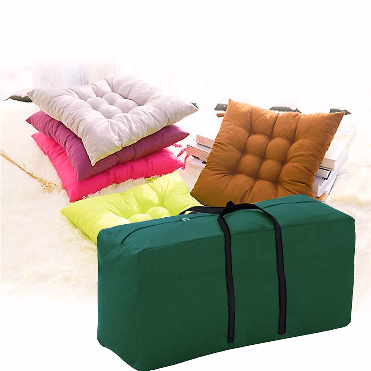 Linkool Outdoor Patio Furniture Seat Cushions/Cover Storage Bag with Strong Zipper and Handles 45.6 x 18.5 x 20 Inches Green Waterproof