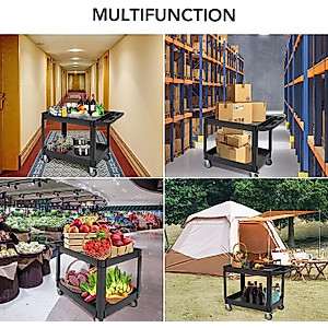 Service Utility Cart 2-Shelf Utility/Service Cart, 500-Pound Capacity, Storage Handle, for Warehouse/Garage/Cleaning/Manufacturing，45"X25"