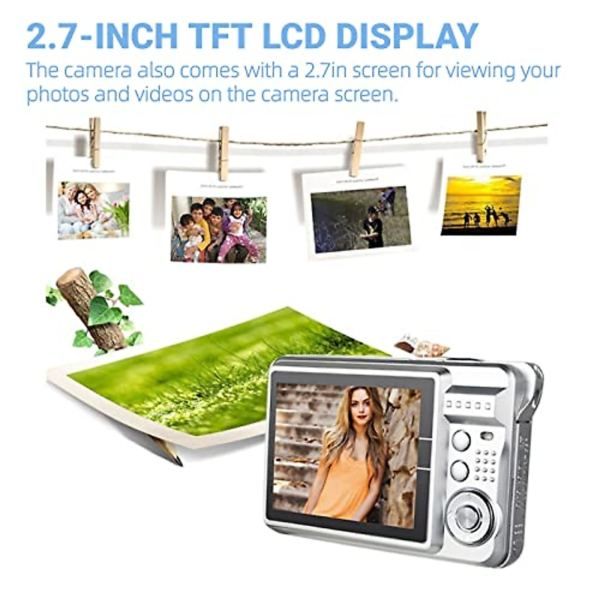 Digital Camera for Teens, 4K 48MP Ultra HD Point and Shoot Camera, 2.7in LCD Rechargeable Students Compact Camera with 8X Digital Zoom, Mini Vlogging Cameras Gift for Kids Beginner (Silver)