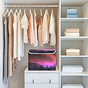 Kigai Aurora Borealis Purple Pink Storage Baskets for Shelves Foldable Closet Basket Storage Bins with Lid for Clothes Home Office Toys Organizers