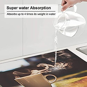 Hot coffee Printed Drying Mat For Kitchen Ultra Absorbent Microfiber Dishes Drainer Mats Non-Slip Silicone Quick Dry Pad - 18 X 16inch