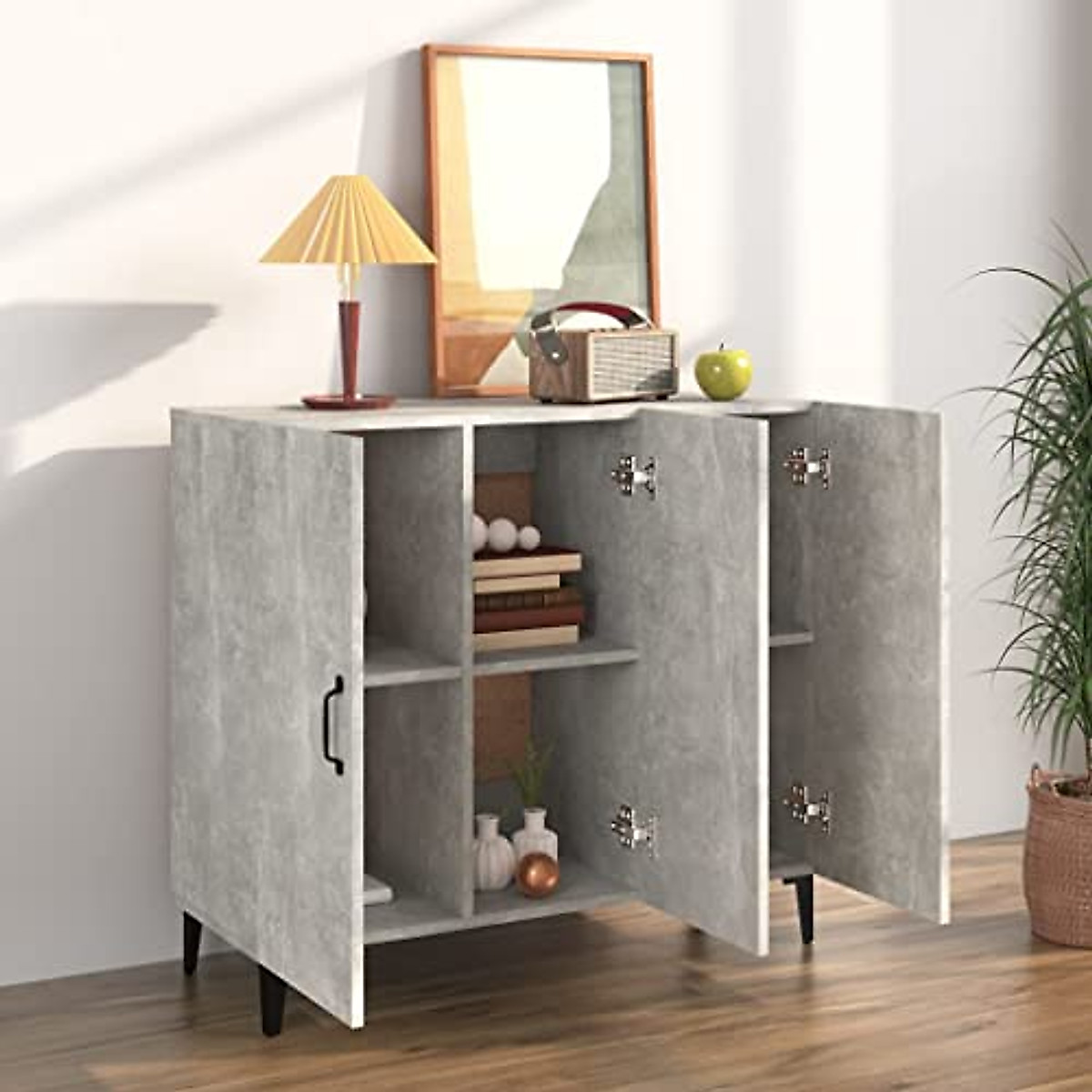 loibinfen Sideboard Buffet Server Storage Cabinet with Doors, Console Table Home Kitchen Sideboard with Black Megal Legs, Dining Room Furniture Entryway Cupboard, Concrete Gray 35.4"x13.4"x31.5" -AA