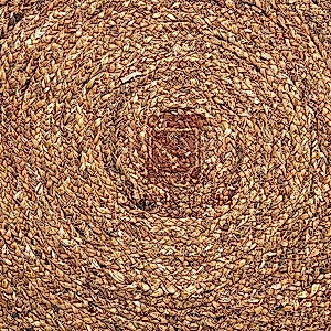 Durrie India 4 Ft. Natural Oak Brown Water Hyacinth Area Rug Round Braided Rustic Rug - Vintage Woven Rug - Water Hyacinth Rugs for Bedroom, Kitchen, Living Room, Farmhouse (4 Ft Round)