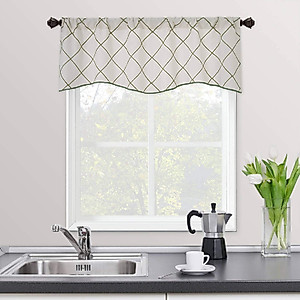 Blackout Geometric Valance Curtains for Kitchen Trellis Faux Linen shorter Window Treatment Valances Embroidered Thermal Insulated Drapes and Curtains for Bedroom Living Room Windows, 52 x 18 Inch