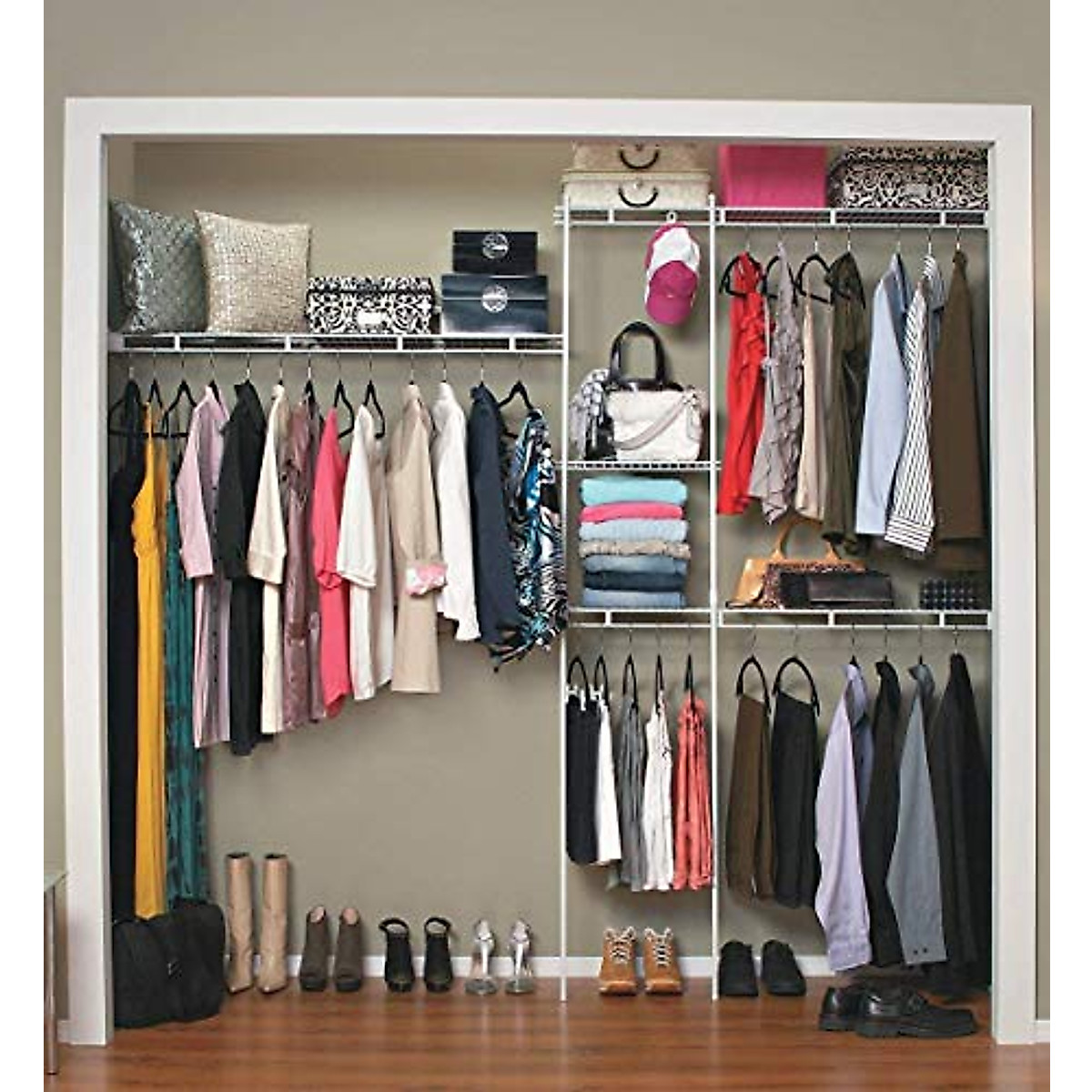 ClosetMaid 1628 Closet Organizer Kit, 5-Foot to 8-Foot, White & 2087 ShelfTrack 2ft. to 4ft. Adjustable Closet Organizer Kit, White