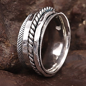 Goyal Jewels Silver Ring 925 Sterling Silver Band and Spinner Meditation Beautiful Ring Men Women Ring Gift Item Statement Handmade Jewelry Ring GESR260 (US-15)