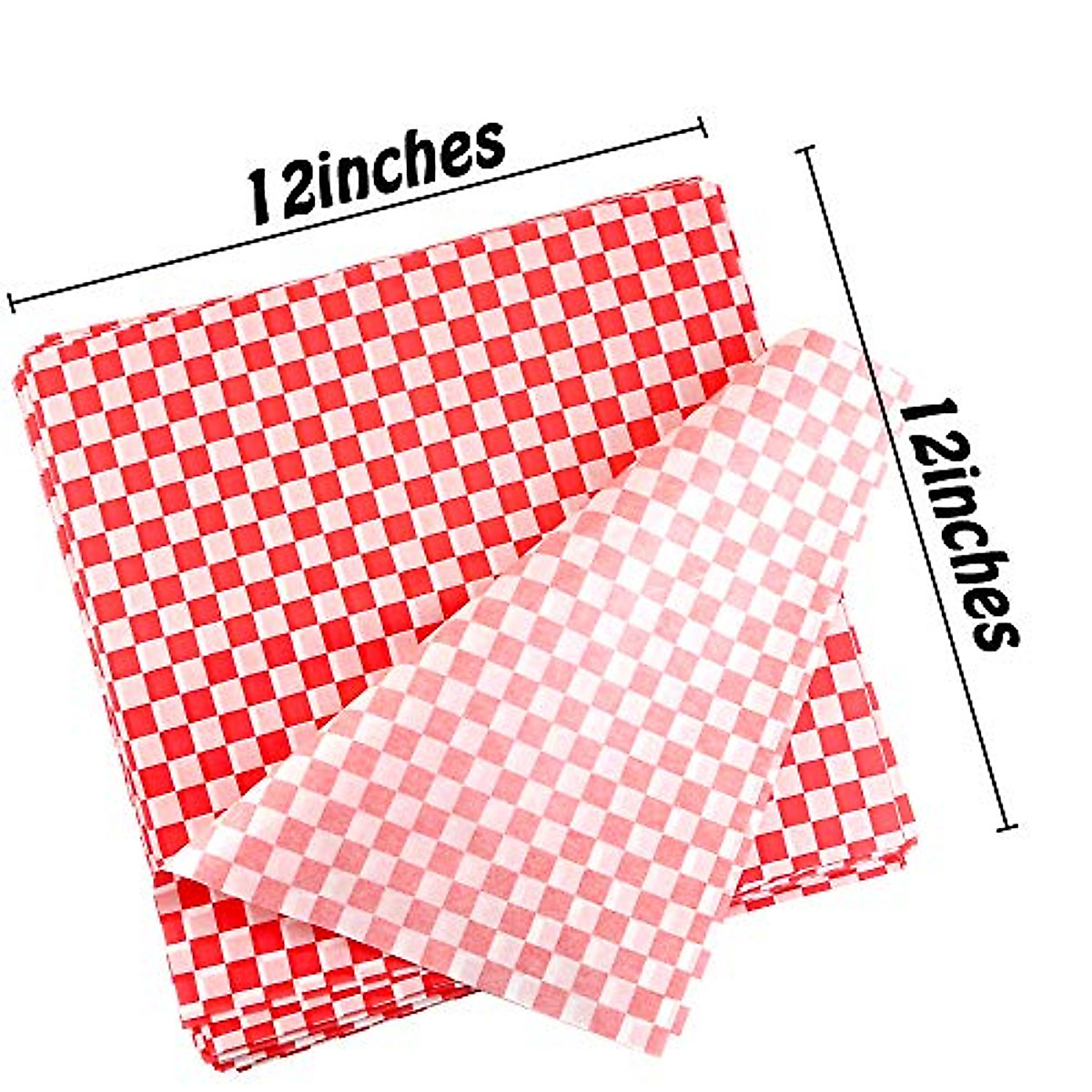 Hslife 100 Sheets Red and White Checkered Dry Waxed Deli Paper Sheets, Paper Liners for Plastic Food Basket, Wrapping Bread and Sandwiches