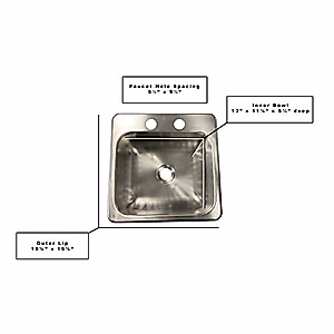 Class A Customs | 15" X 15" X 5" Stainless Steel Sink | 300 Series Stainless Steel | RV Camper Motor Home Sink | Concession Sink