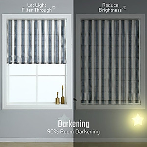 Everyday Celebration Roman Shades for Windows, Cordless Room Darkening Roman Window Shades, Pull Down Yarn-Dyed Vertical Stripe Window, Indoor Blinds & Shades with Woven Fabric, 35" W X 64" H, (Blue)