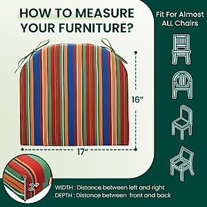 HARBOREST Outdoor Chair Cushions Set of 4 - Round Corner Water Resistant Outdoor Cushions for Patio Furniture - Patio Furniture Cushions with Ties, 17"x16"x2", Rainbow Stripes